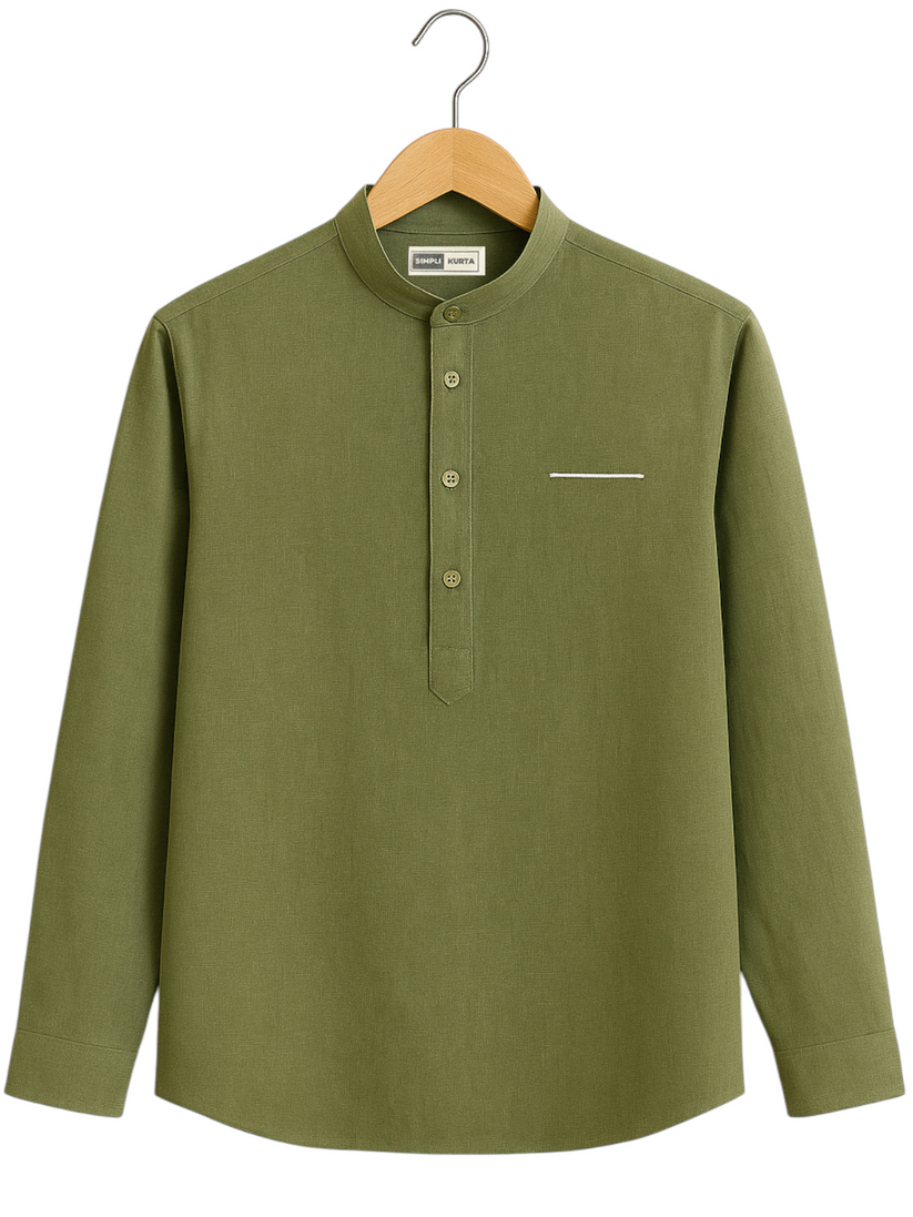 Men’s Lime Green Mandarin Collar Cotton Kurta Shirt – Premium Minimal ...